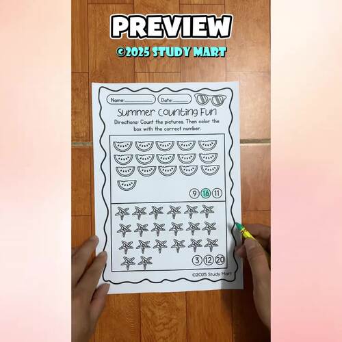 End of Year Summer Review Counting 1-20 Worksheets for Kindergarten