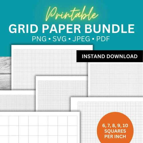 Printable Graph Paper BUNDLE, Grid Paper Printable Bundle PDF Jpeg PNG SVG