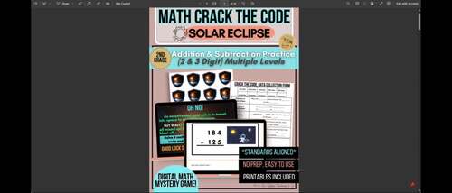 Crack the Code Math Solar Eclipse Math Game, 2nd Grade Math Spiral Review