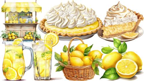 Watercolor Lemon Clipart Set of 20 Files by ArtisticTimberStudio