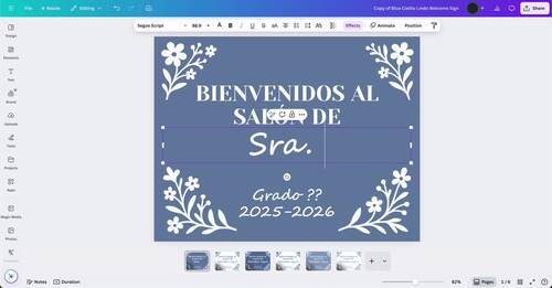 Editable Spanish Classroom Welcome Sign | Blue Cielito Lindo Theme | Canva