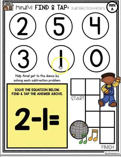 Interactive PDF Subtraction from 5 Find and Tap Game Distance Learning