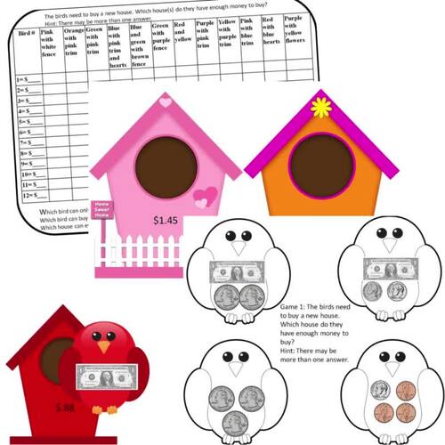 Bird Houses for Sale – U.S. Money Math Game & Graphing Activities