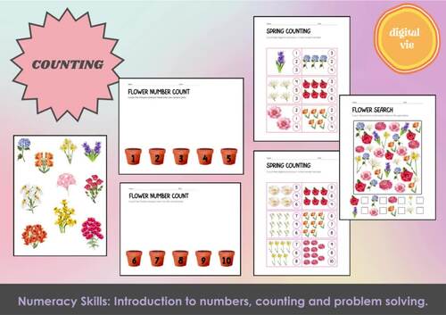 Spring Flowers Pre K & Kindergarten Learning Bundle 20 pages by Digital-Vie