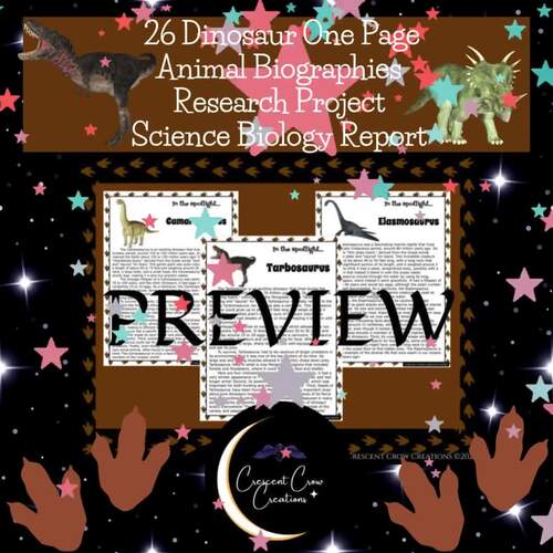 26 Dinosaur Complete Bundle Biographies, Templates, Cover/Coloring Research