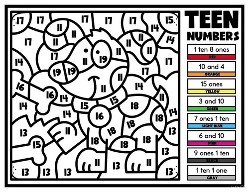 Teen Numbers and Place Value | Pets Theme Color by Code Activity