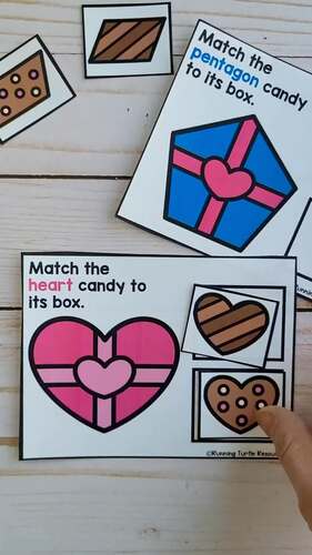 Valentines Day Sorting Shapes Task Cards by Running Turtle Resources