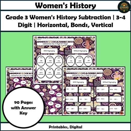 Grade 3 Womens History Subtract Math Multi Digit Regroup Number Bond ...