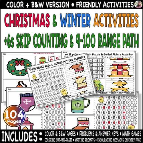 Christmas Winter skip Counting 6s & 9-100 range path Number Letter ...
