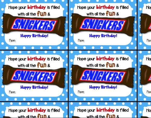 Snickers Birthday Gift Tag- Hope your birthday is filled with all the ...