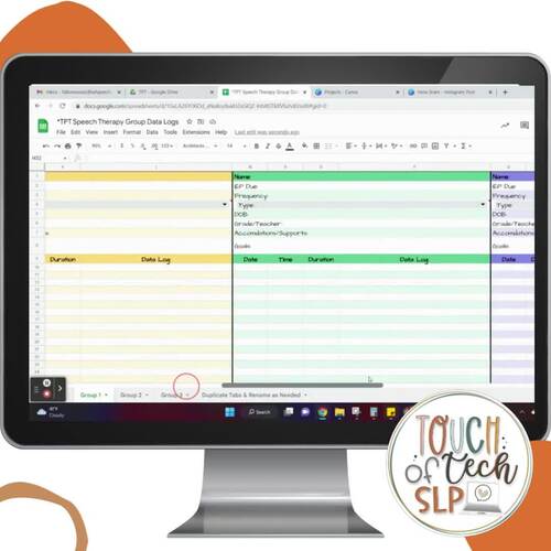 Group Therapy Data Sheets *Google Sheets by TouchofTechSLP | TPT