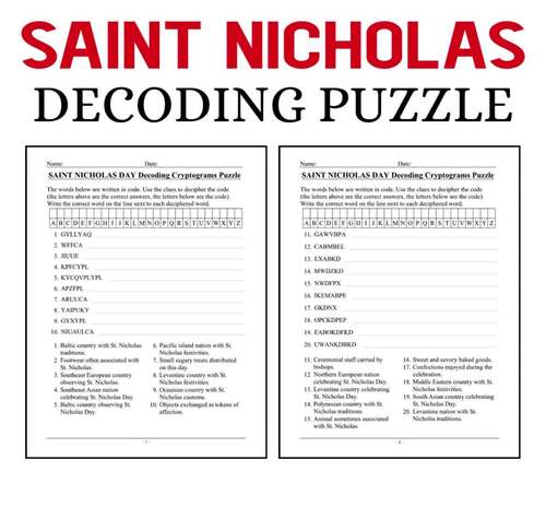 Saint Nicholas Decoding Puzzle - Vocabulary Puzzle Activities | TPT
