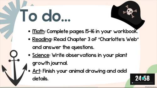 Pirates Daily Classroom Slide Template + Timers, Google Slides, PPT, Canva