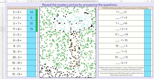 Digital Math Pixel Art Mystery Picture 2nd Grade 2.OA.2 Addition and ...