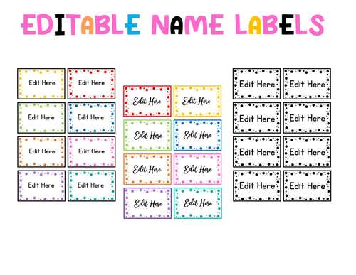 Polka Dots Classroom Labels, Printable Bright Name Labels, Student Name ...