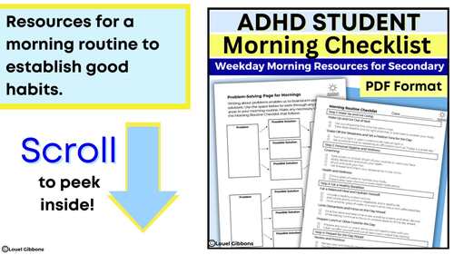ADHD Student Checklists Morning Routine for Secondary Grades 7 8 9 10 11 12