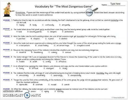 Most Dangerous Game Digital Unit: CSI Activity, Vocabulary, Analysis ...
