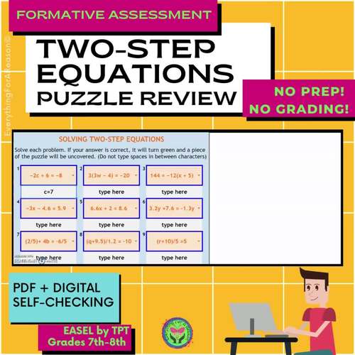 Two-Step Equations Puzzle Review - Test Prep Self-checking Digital + PDF