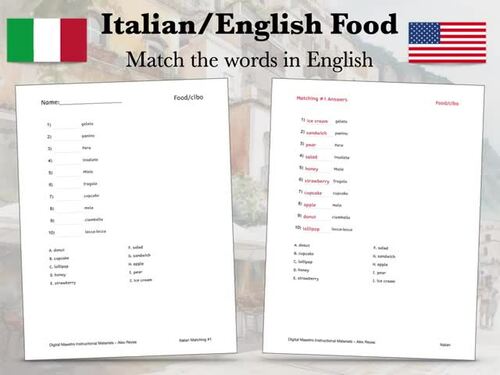 Italian/English food vocabulary Matching activities/assessments | TPT