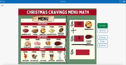Christmas Menu Math for Life Skills - Prices & Total (whole) - Boom Cards