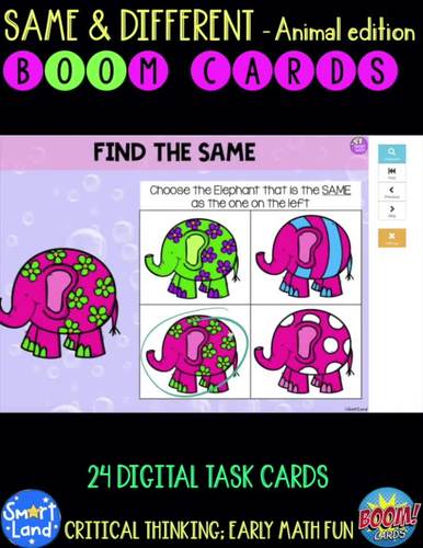 Same and Different digital cards Animals by Smart Land Printables