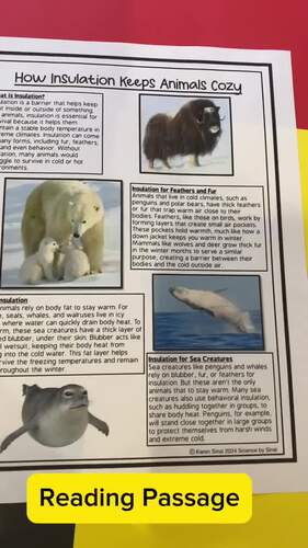 Animal Insulation Adaptations | Reading Passage + Differentiated ...
