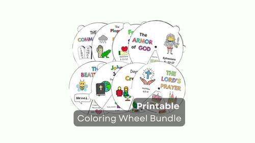Sunday School Coloring Wheel Bundle, 12 Printable Sunday School Craft ...
