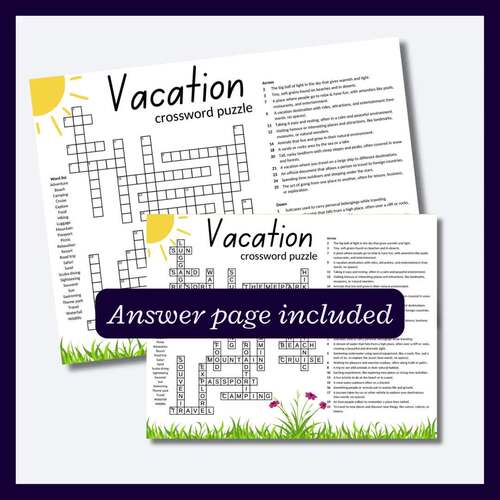 Vacation crossword puzzle. Great vocabulary activity or just for fun ...