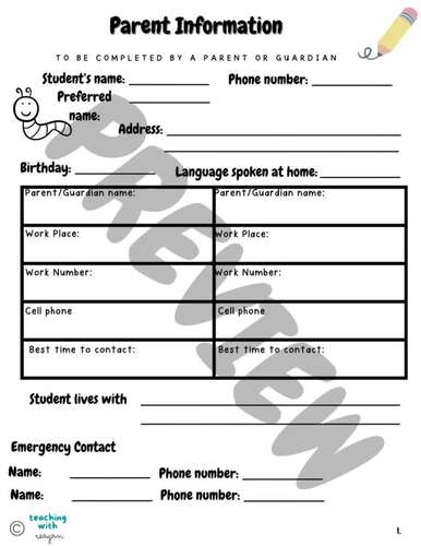 Parent Information Sheet by Teaching with Reagan | TPT