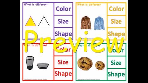 What is Different? - Shape Color Size - Task Clip cards with Real Images