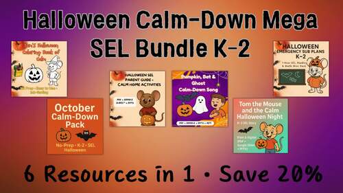 Halloween Calm-Down Mega SEL Bundle K–2 • Story, Song, Coloring + FREE Maze
