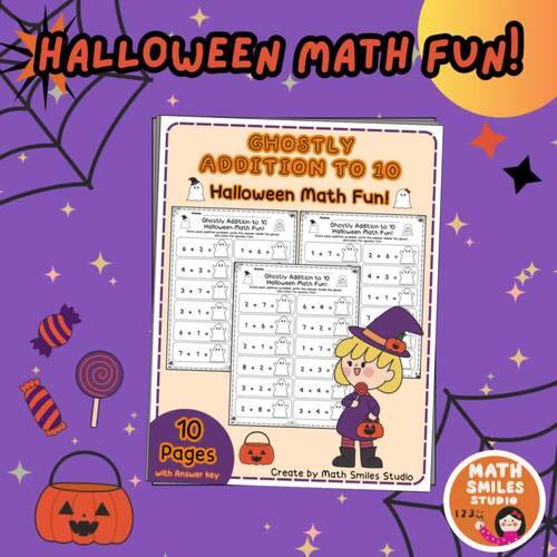 Ghostly Addition to 10 Solve&Color | Halloween Math Fun Kindergarten ...
