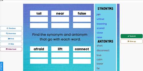 Synonym and Antonym Word Match BOOM CARDS™/ NO PREP / Semantic Language