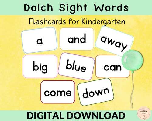 Pre-Primer Dolch Kindergarten Sight Words Flashcards Worksheets and ...