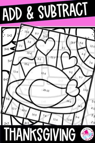 Thanksgiving Addition & Subtraction to 10 & 20 Color by Number Code ...
