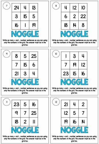 NOGGLE Math Boggle Task Cards for Addition & Subtraction Computation ...