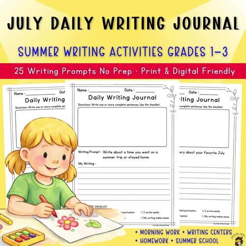 July Writing Prompts | Daily Writing Journal | Summer Writing ...