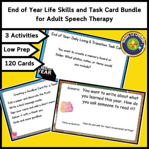 End of Year Life Skills and Task Card Bundle for Adult Speech Therapy