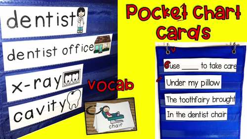 Dental Health Vocabulary Words and Picture Cards for Writing Center ESL