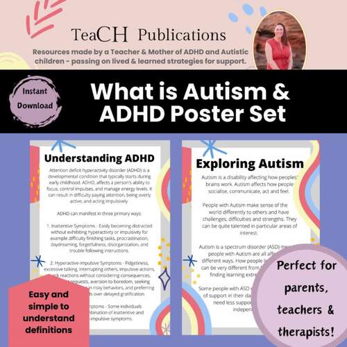 Autism & ADHD Posters School Counselors Informative Print for Psychologists