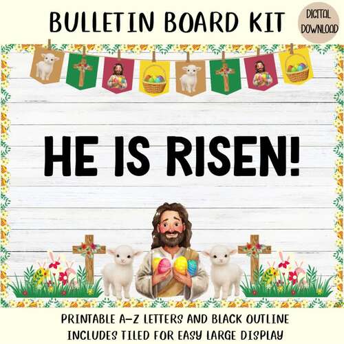 He Is Risen Bulletin Board Kit | Easter Christian Classroom Decor