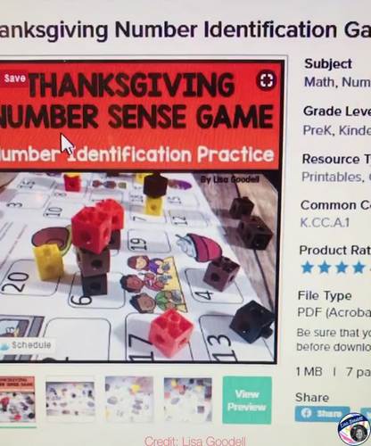 Thanksgiving Number Identification Game: Math Stack by Lisa Goodell