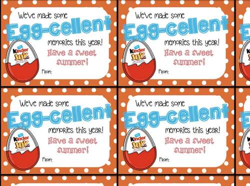Kinder Joy Egg End of Year Gift Tag- We've made some egg-cellent memories!