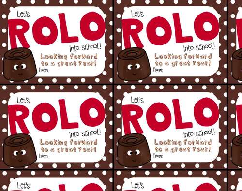 Rolo Chocolate Beginning of Year Gift Tag- Let's ROLO into school!