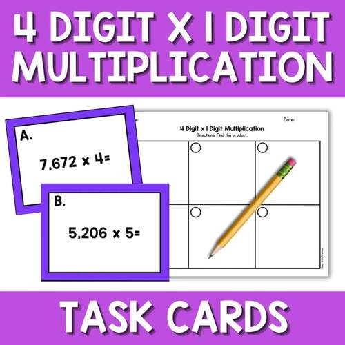 4 Digit by 1 Digit Multiplication Scoot Game Task Cards Math Center 4th ...
