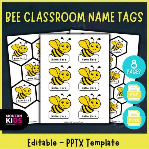 Bee Classroom Name Tags - Editable PPTX Template by ModernKids ...