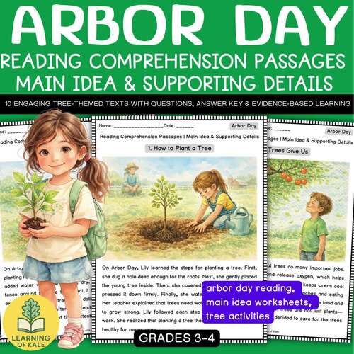 Arbor Day Reading Comprehension Passages Main Idea &Supporting Details ...