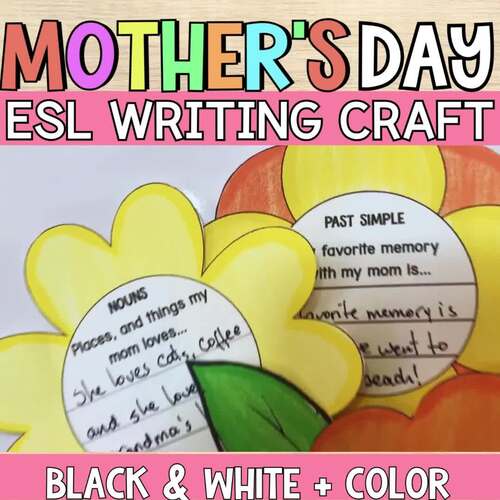 ESL Mother's Day Craft- Grammar Review Flower Pot- Mother's Day Writing ...
