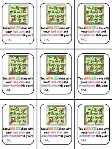 Maze Puzzle (Fidget Toy) End of Year Gift Tag- You aMAZEd me with your ...
