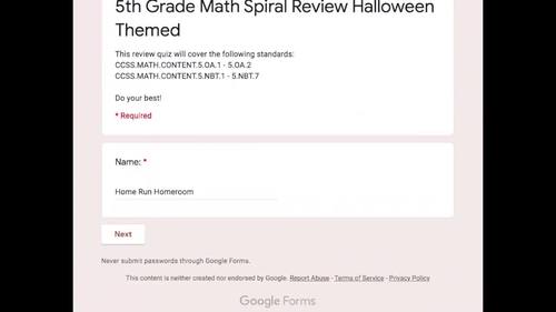Halloween Themed 5th Grade Math Spiral Review Google Classroom™ | TPT
